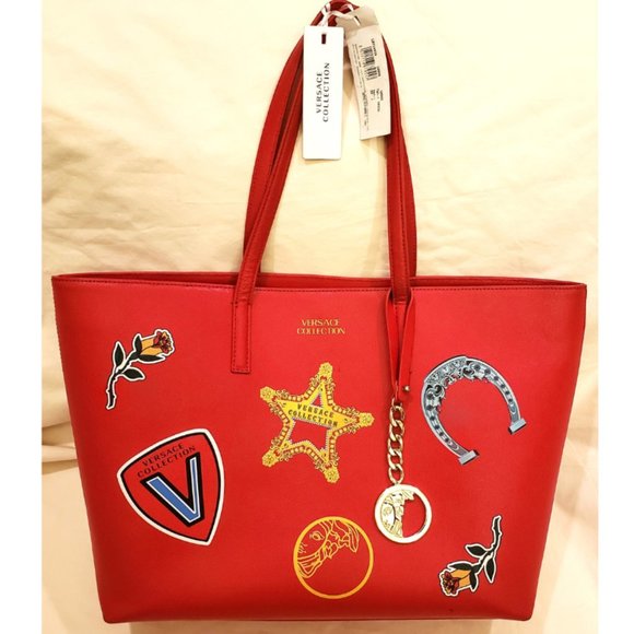 Versace | Bags | Versace Italy Handbagshoulder Bag Red Leather With ...